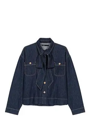 Maje Bow Relaxed-fit Denim Shirt - Navy