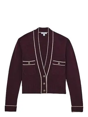 REISS Wool And Cashmere-blend Cardigan - Burgundy Neutral