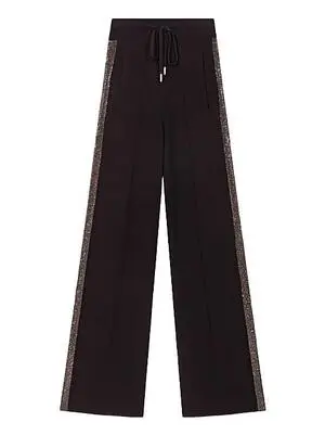 Maje Rhinestone-stripe Wide-leg Woven Trousers - Black