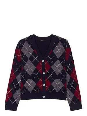 Maje Argyle Wool Cardigan - Navy
