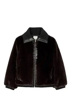 Sandro Short Faux-fur Coat With Stand Collar - Brown