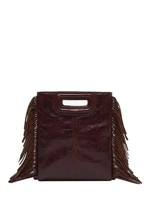 Maje Mini Crackled Leather Bag - Dark Brown