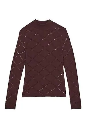 REISS Seren Laser-cut Stretch-knit Top - Burgundy