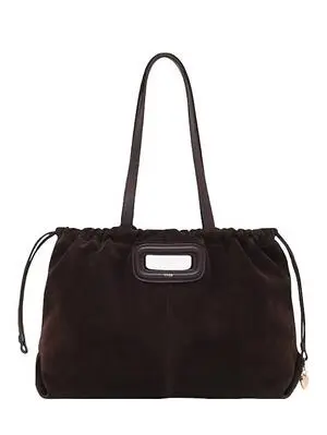 Maje Suede Shoulder Bag - Dark Brown