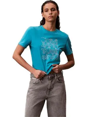 Calvin Klein Glitter Logo Graphic Classic T-shirt - Teal Slate