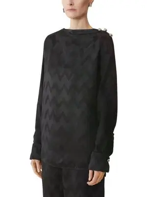 LANVIN Chevron-pattern Blouse With Button Detail - Black