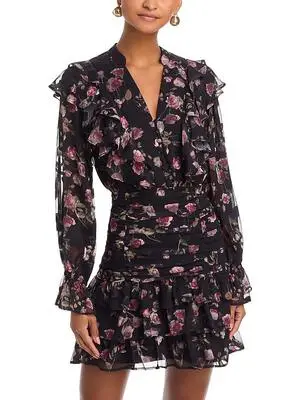 Aqua Rose Jacquard Mini Dress - Black/pink