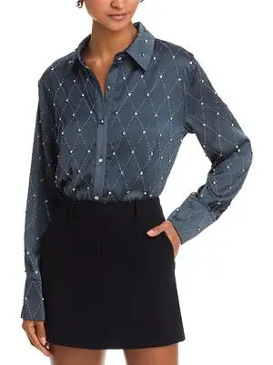 Aqua Embellished Blouse - Navy