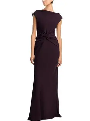Amsale Crepe Twist Front Gown - Raisin