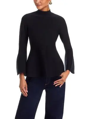 Aqua Mock Neck Bell Sleeve Top - Black