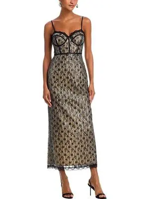 Aqua Lace Bustier Midi Dress - Black