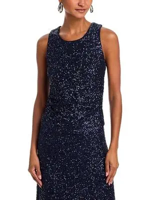 Aqua Sequin Ruched Tank - Navy/black