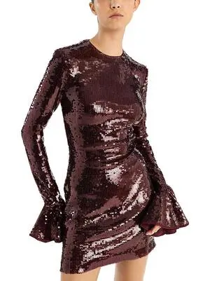 Remain Birger Christensen Sequin Long Sleeve Mini Dress - Zinfandel