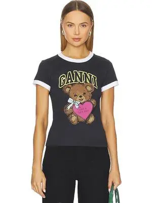 GANNI Basic Cotton Jersey Bear Fitted T-shirt - Phantom