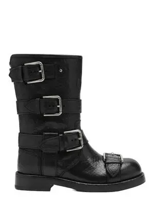 Dolce & Gabbana Leather Boots With Straps - Black