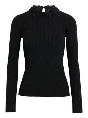 Carolina Herrera Ribbed Wool Sweater With Embellished Detachable Collar - Black