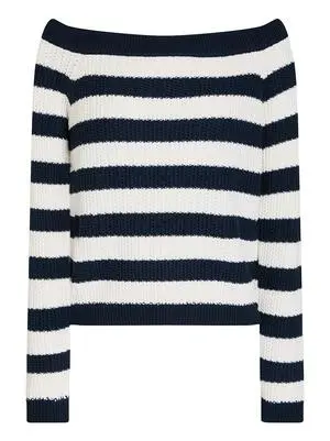 Carolina Herrera Striped Ribbed Silk And Cotton-blend Sweater - Navy