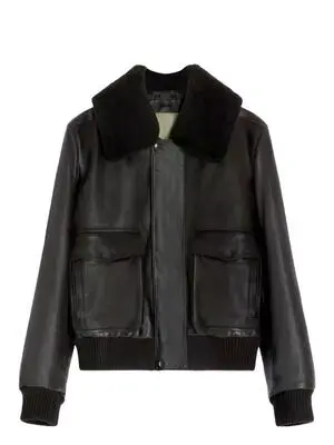 LEMAIRE Fur-collar Leather Jacket - Black