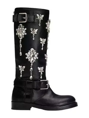 Dolce & Gabbana Crystal-embellished Buckle Boots - Black
