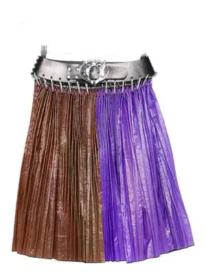 CHOPOVA LOWENA Pleated Skirt With Carabiner Embellishment - Brown