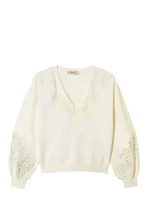 TWINSET Embroidered V-neck Sweater - White