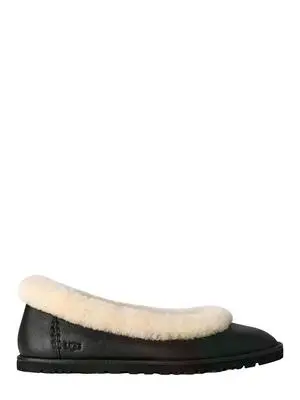 UGG Fur Trim Ballerina Shoes - Black