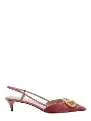 Valentino Garavani Vlogo Velvet And Leather Slingback Pumps - Pink