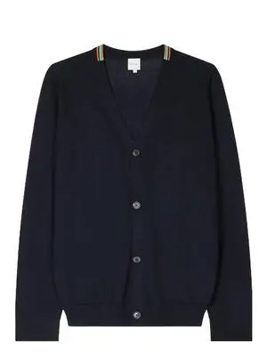 Paul Smith Washable Wool Cardigan With Signature Stripe - Blue