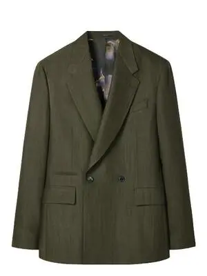 Paul Smith Khaki Textured Wool-lyocell Double-breasted Blazer - Green