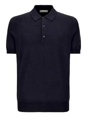 Canali Nuvola Dark Navy Polo Shirt In Wool And Silk - Blue
