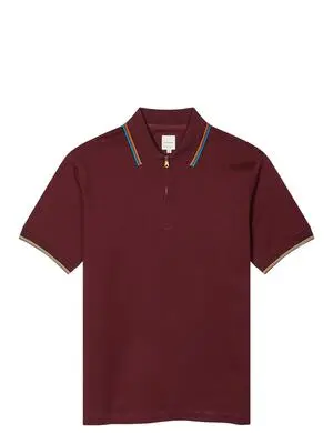 Paul Smith Burgundy Cotton 'signature Stripe' Trim Zip Polo Shirt - Red