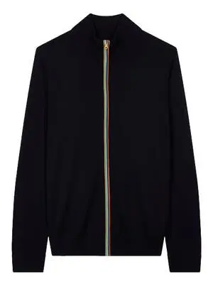 Paul Smith Washable Merino Wool 'signature Stripe' Zip Cardigan - Blue