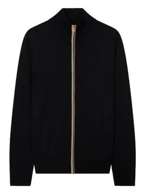 Paul Smith Washable Merino Wool 'signature Stripe' Zip Cardigan - Black