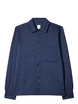 Paul Smith Navy Cotton-blend Check Knitted Shirt Jacket - Blue