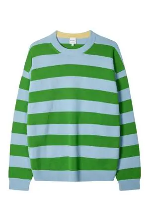 Paul Smith Lambswool And Cotton Striped Crew Neck Sweater - Blue