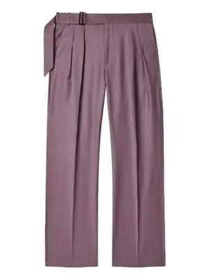 Paul Smith Wool-cashmere Flannel Pleat-front Belted Trousers - Purple