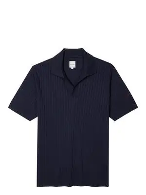 Paul Smith Navy Ribbed Cotton Open-collar Polo Shirt - Blue