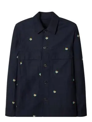 Paul Smith Navy Embroidered Leaf Cotton Shirt Jacket - Blue