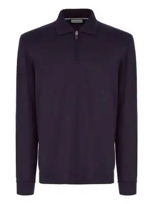 Canali Dark Navy Pure 120's Impeccabile Wool Polo Shirt - Blue