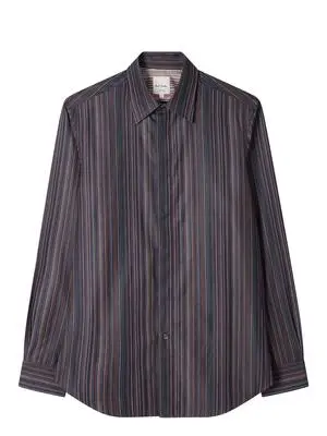 Paul Smith Tailored-fit Navy 'signature Stripe' Fly Front Shirt - Blue