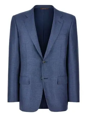 Canali Silk And Cashmere Houndstooth Jacket - Blue