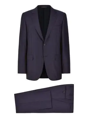 Canali Navy 150's Wool And Silk Suit With Single-breasted Jacket - Blue