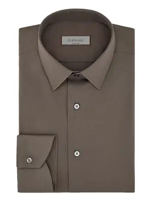 Canali Regular Fit Shirt In Stretch Cotton - Brown
