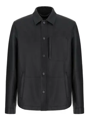 Canali Nappa Leather Overshirt - Blue