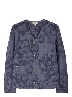 PAUL SMITH + LEE Jacquard Collarless Chore Coat - Blue