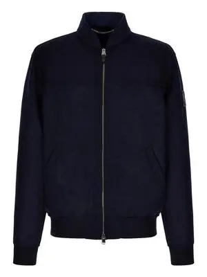 Canali Double Wool Bomber Jacket With Embroidery - Blue