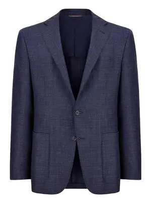Canali Kei Blazer In Wool, Silk And Linen - Blue