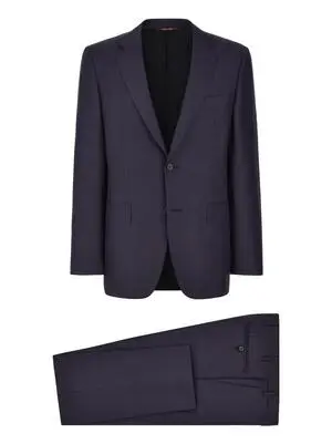 Canali Navy Pure Wool Suit With Single-breasted Two-button Jacket - Blue