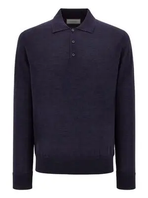 Canali Dark Navy Polo In Wool-silk-cashmere Blend - Blue