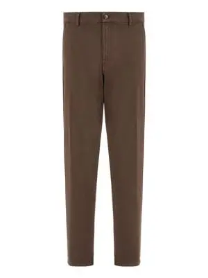 Canali Dark Tapered Fit Comfort Cotton Twill Chinos - Brown